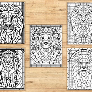 Stained Glass Lion Pattern Coloring Page, 15 Printable Pages, PDF, JPEG ...