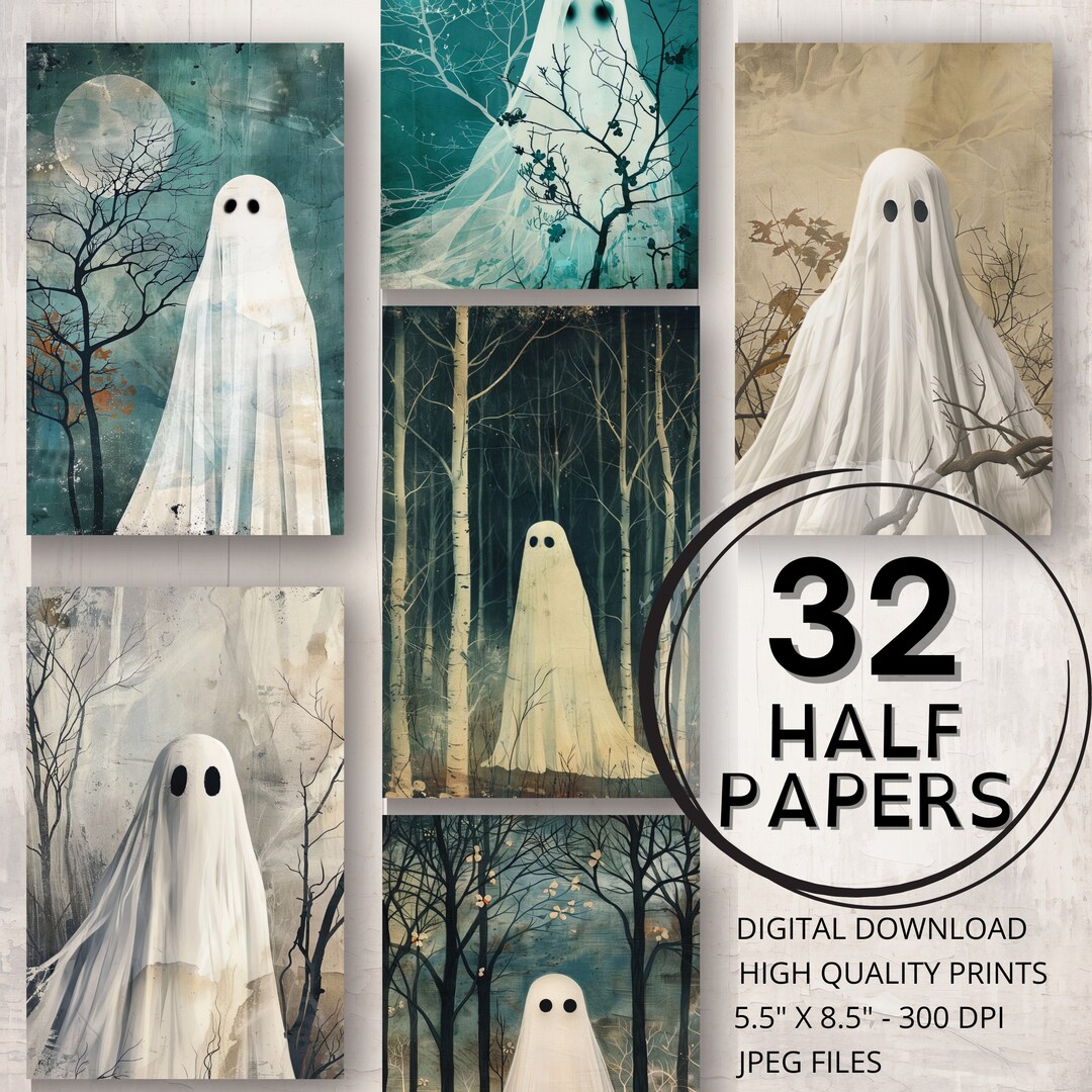 White Ghost Journal Half Papers Printable Pages Scrapbooking Ephemera ...
