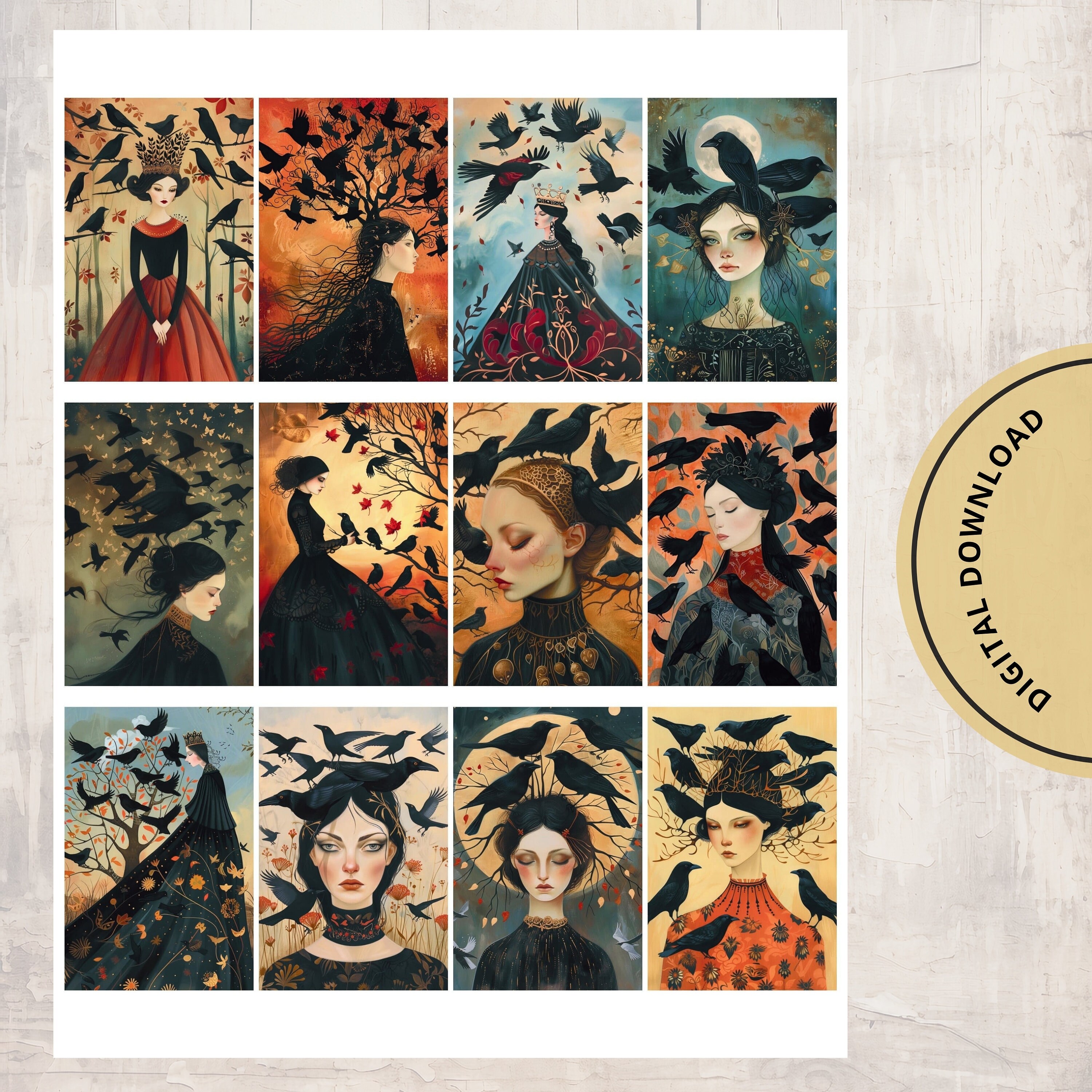 Crow Queen Journal Half Papers Printable Pages Raven Ephemera ...