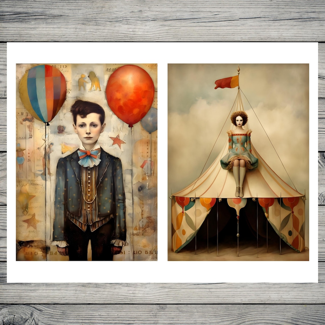 Circus Printable Junk Journal Cards ATC Card Making Surreal Collage ...
