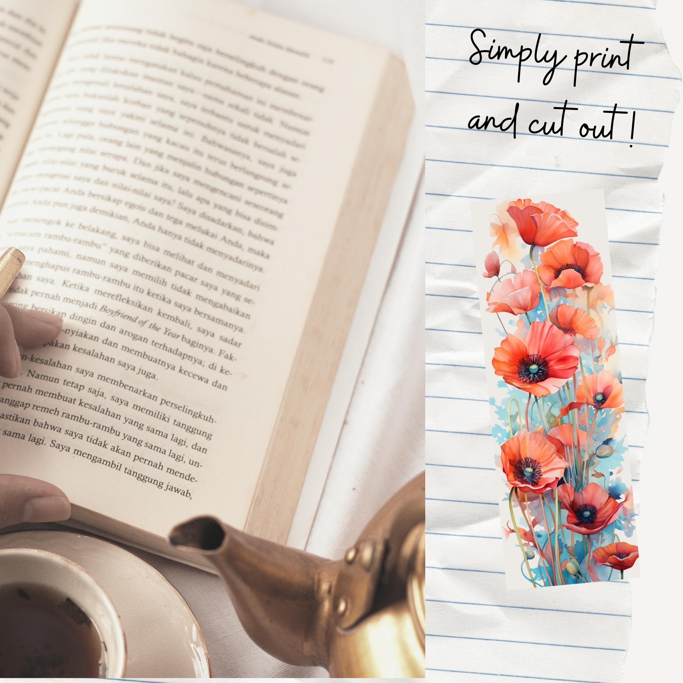 Poppies Printable Bookmarks Poppy Printable Watercolor - Etsy