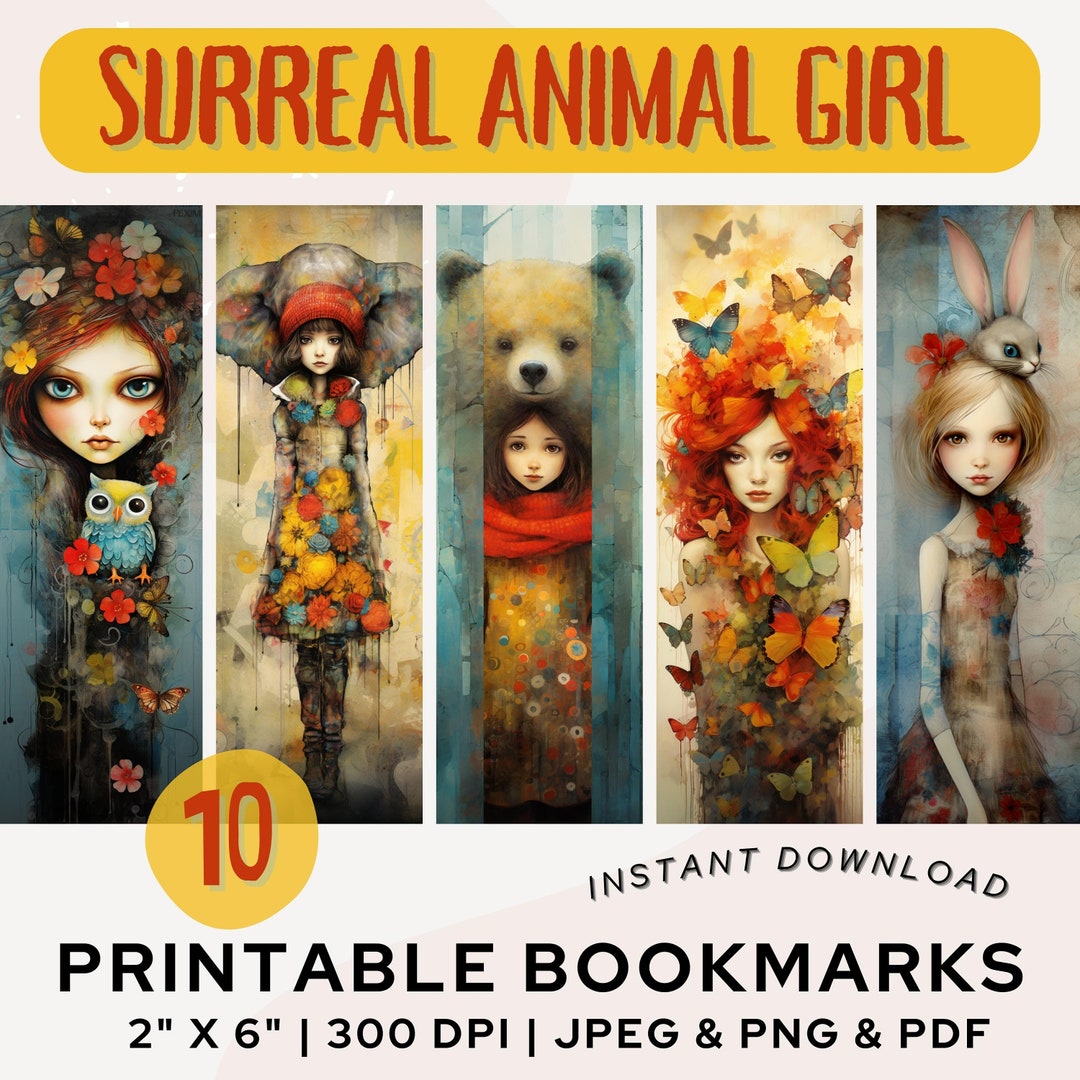 Surreal Animal Girl Printable Bookmark Girls Bookmark Surreal Art ...