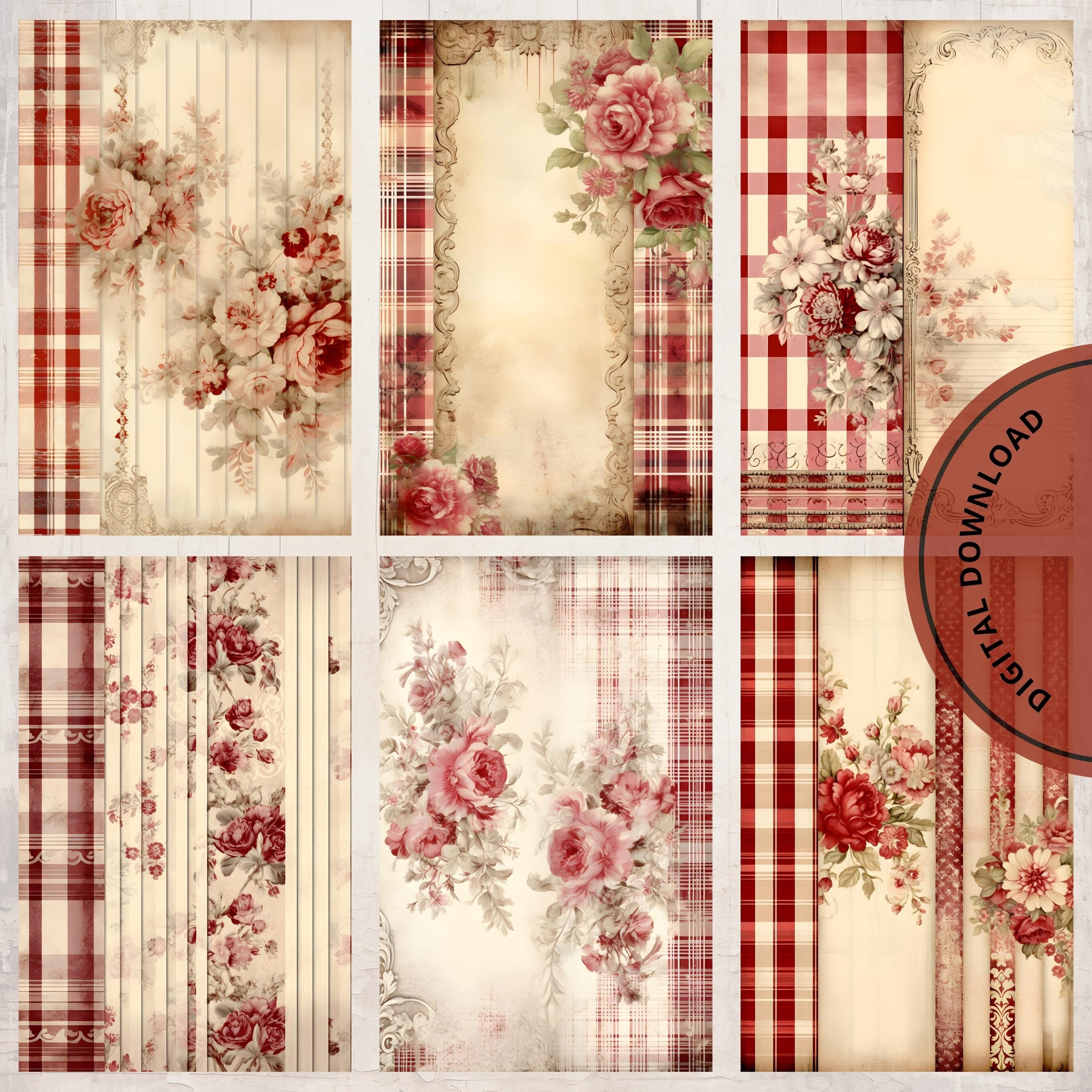 Red Journal Half Papers Floral Printable Page Digital Ephemera - Etsy