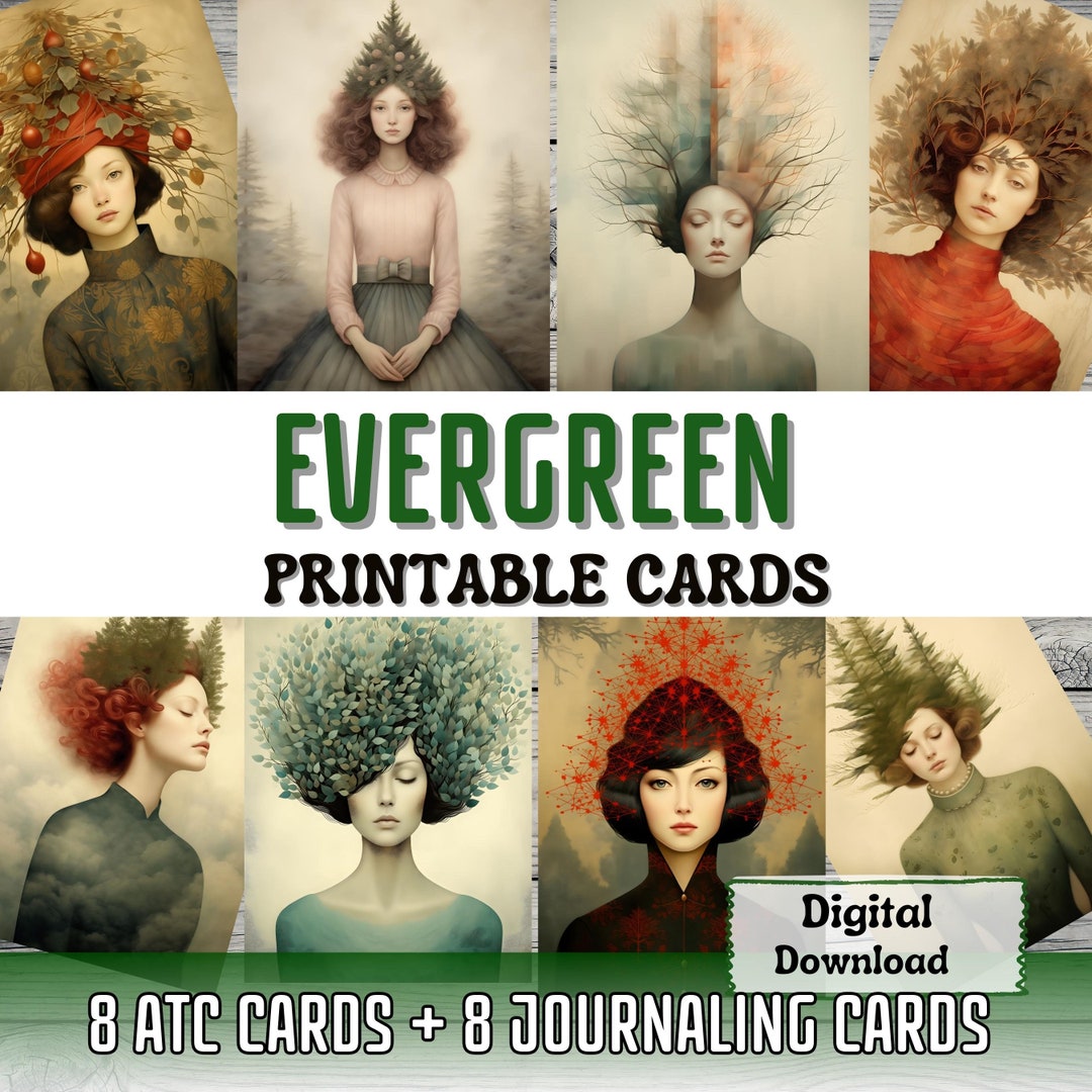 Evergreen Printable Junk Journal Cards ATC Card Making Surreal Art ...