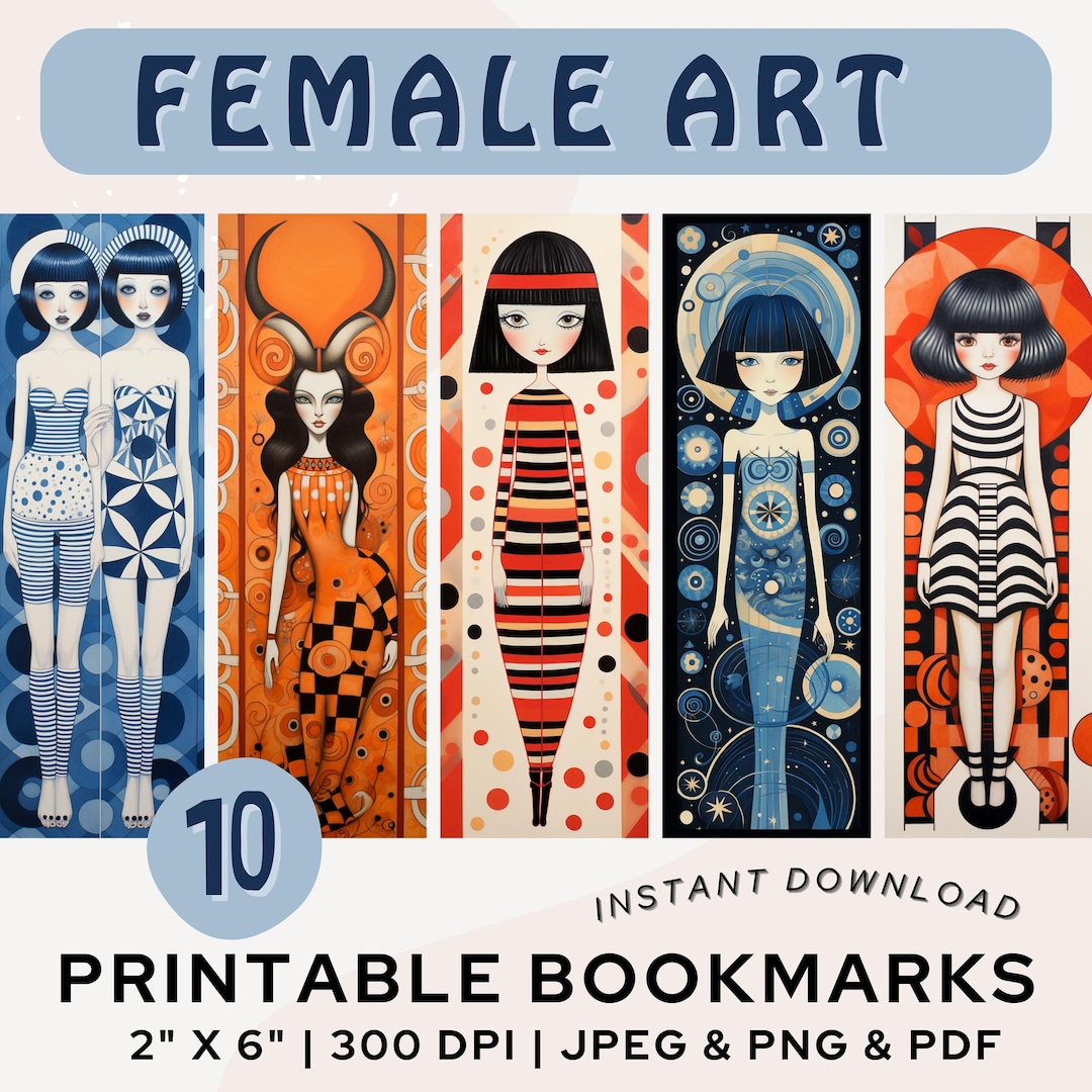 Female Art Printable Bookmarks Abstract Girl Geometric Pattern ...