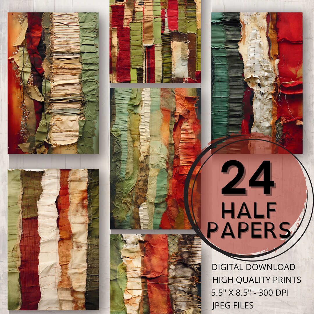 Green Dark Red Strips Journal Half Papers Printable Page Torn Paper ...