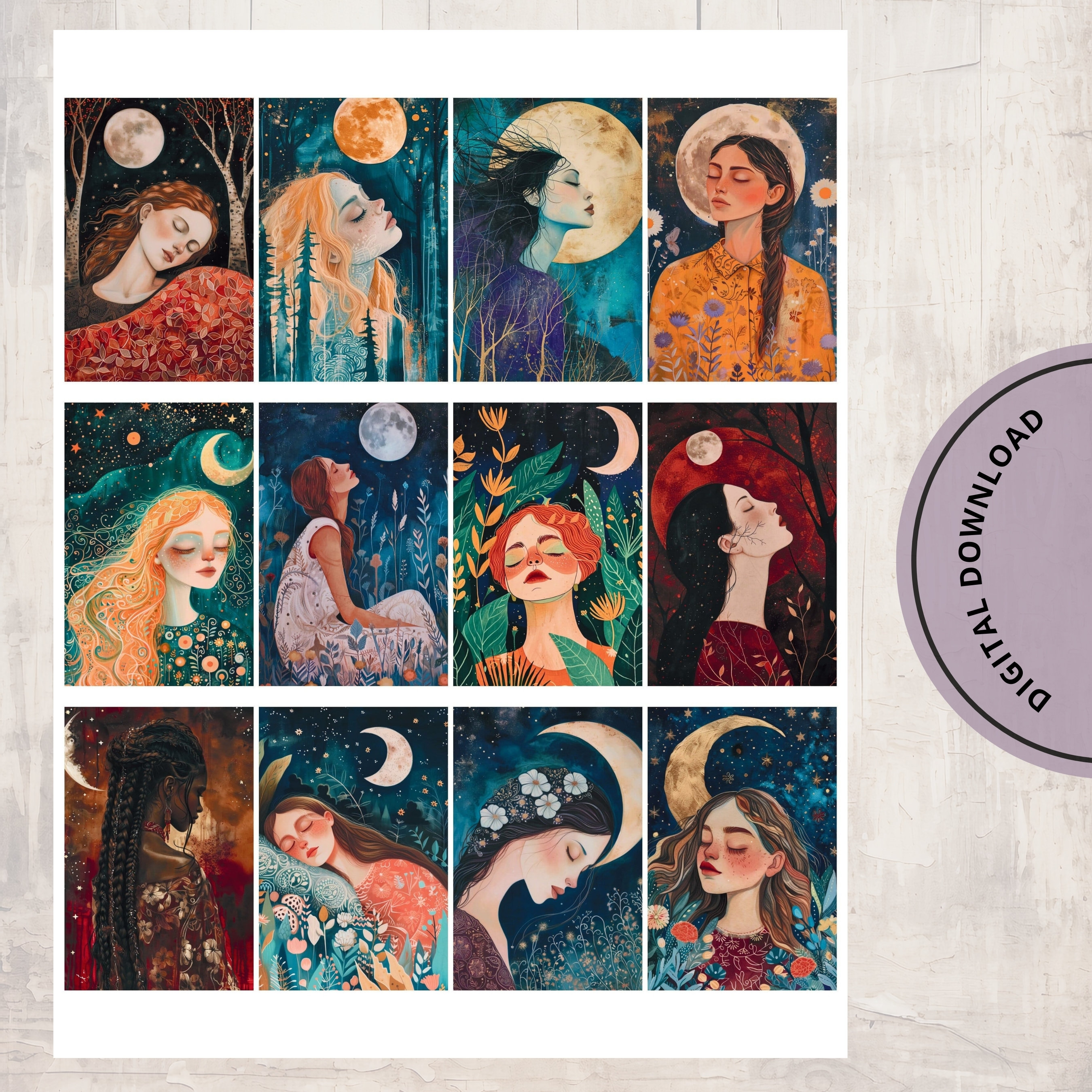 Moon & Girl Journal Half Papers Printable Pages Celestial Ephemera Moon ...