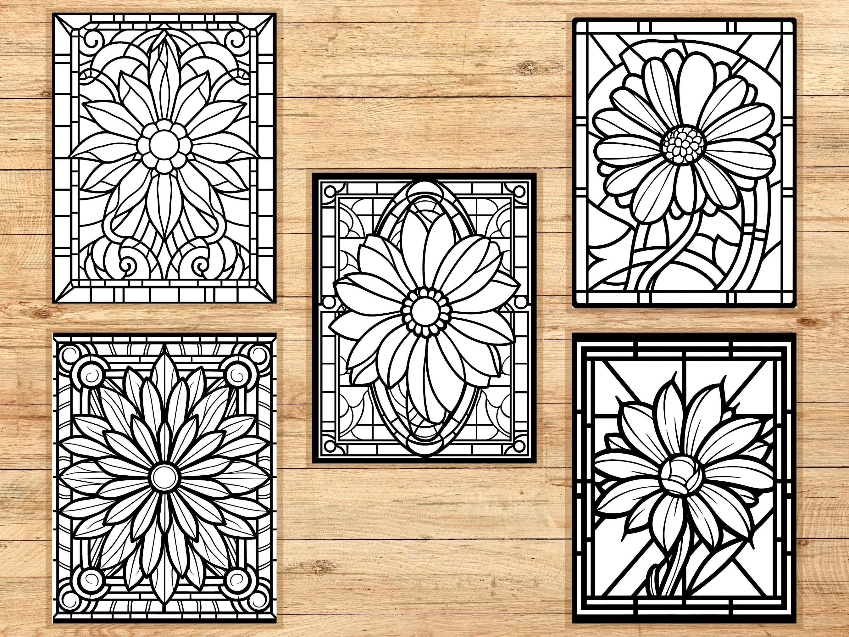 Daisy Stained Glass Pattern Coloring Page, 20 Printable Pages, PDF ...