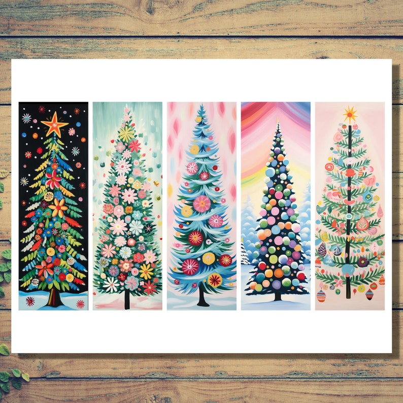 Colorful Christmas Tree Bookmark Printable Bookmark Winter Holiday ...