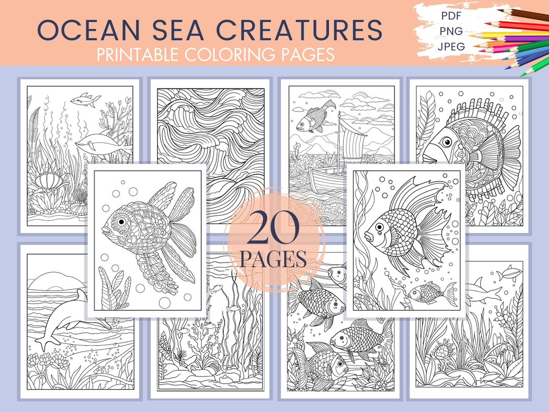 Ocean Sea Creatures Coloring Pages, 20 Printable Ocean Themed Coloring ...