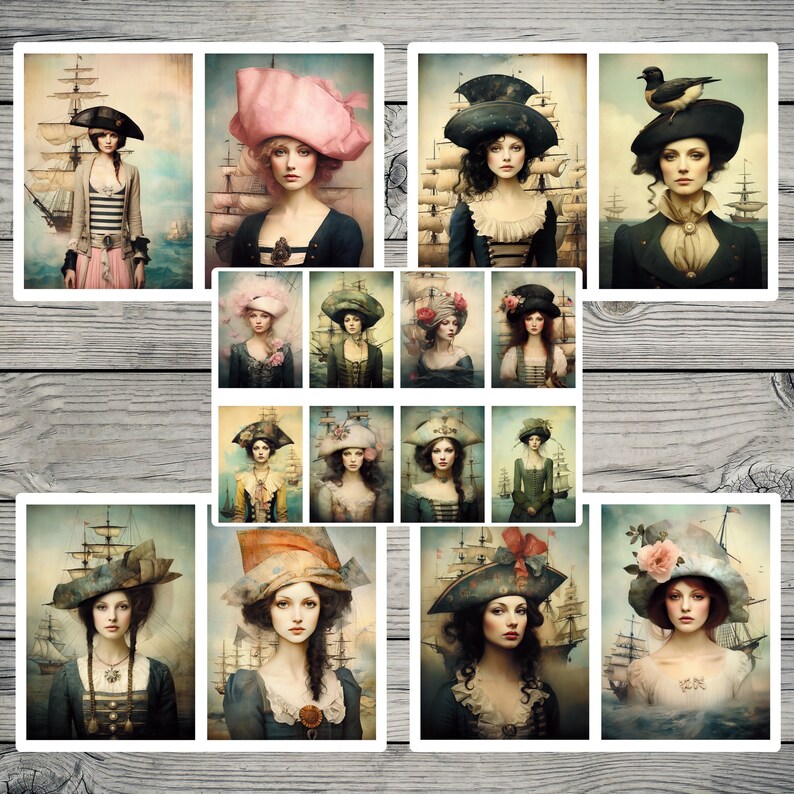 Pirate Printable Junk Journal Cards ATC Card Making Surreal Art Woman ...