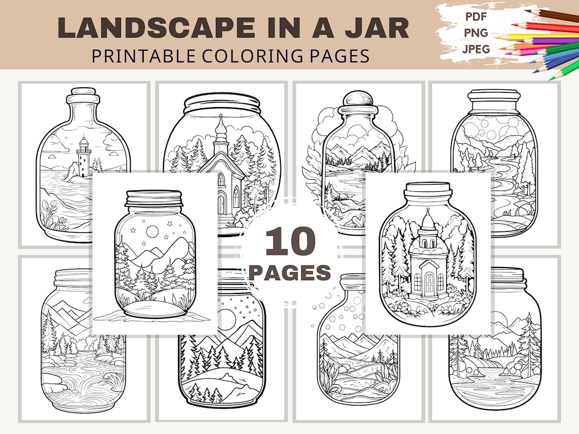 Landscape in a Jar Coloring Page, 10 Printable Coloring Pages for Kids ...