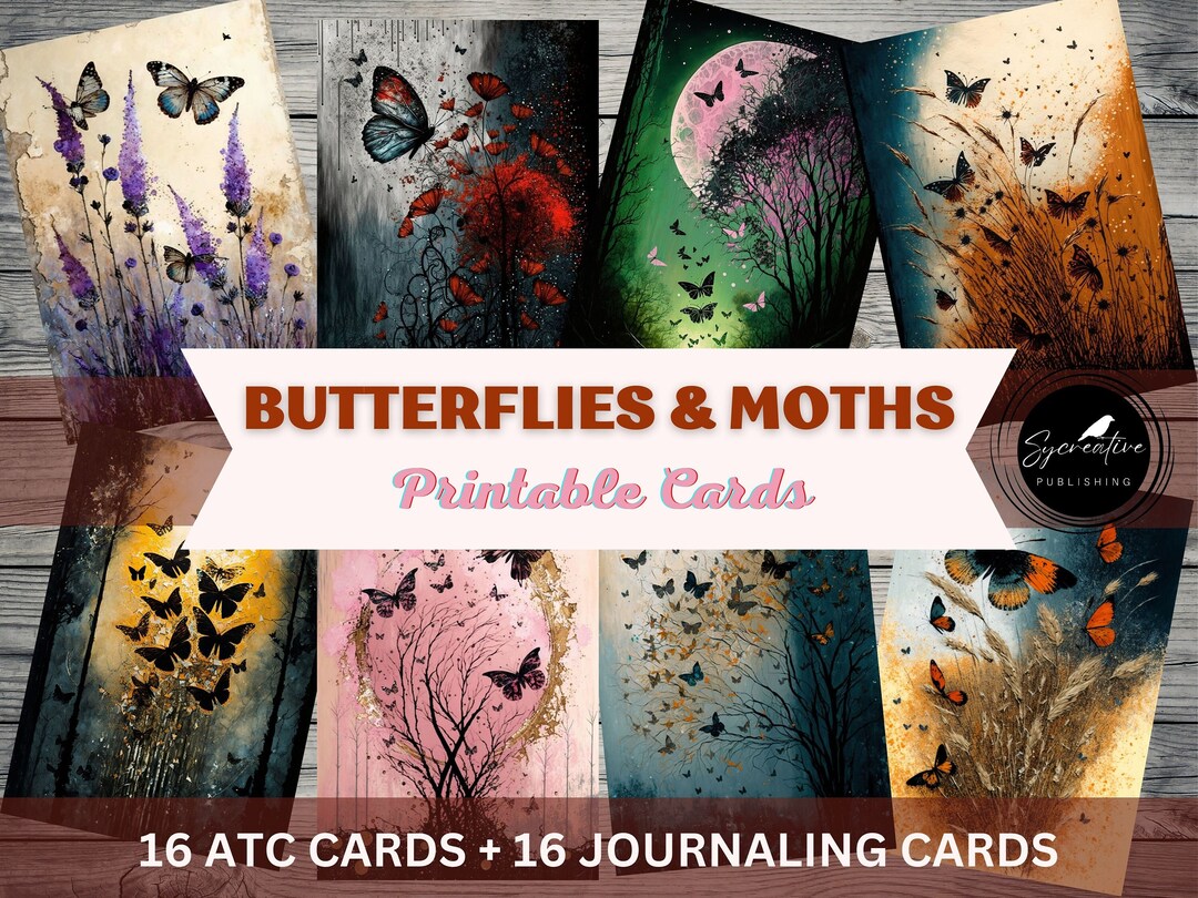 Printable Butterflies & Moths Painting ATC Cards, Junk Journal Cards ...