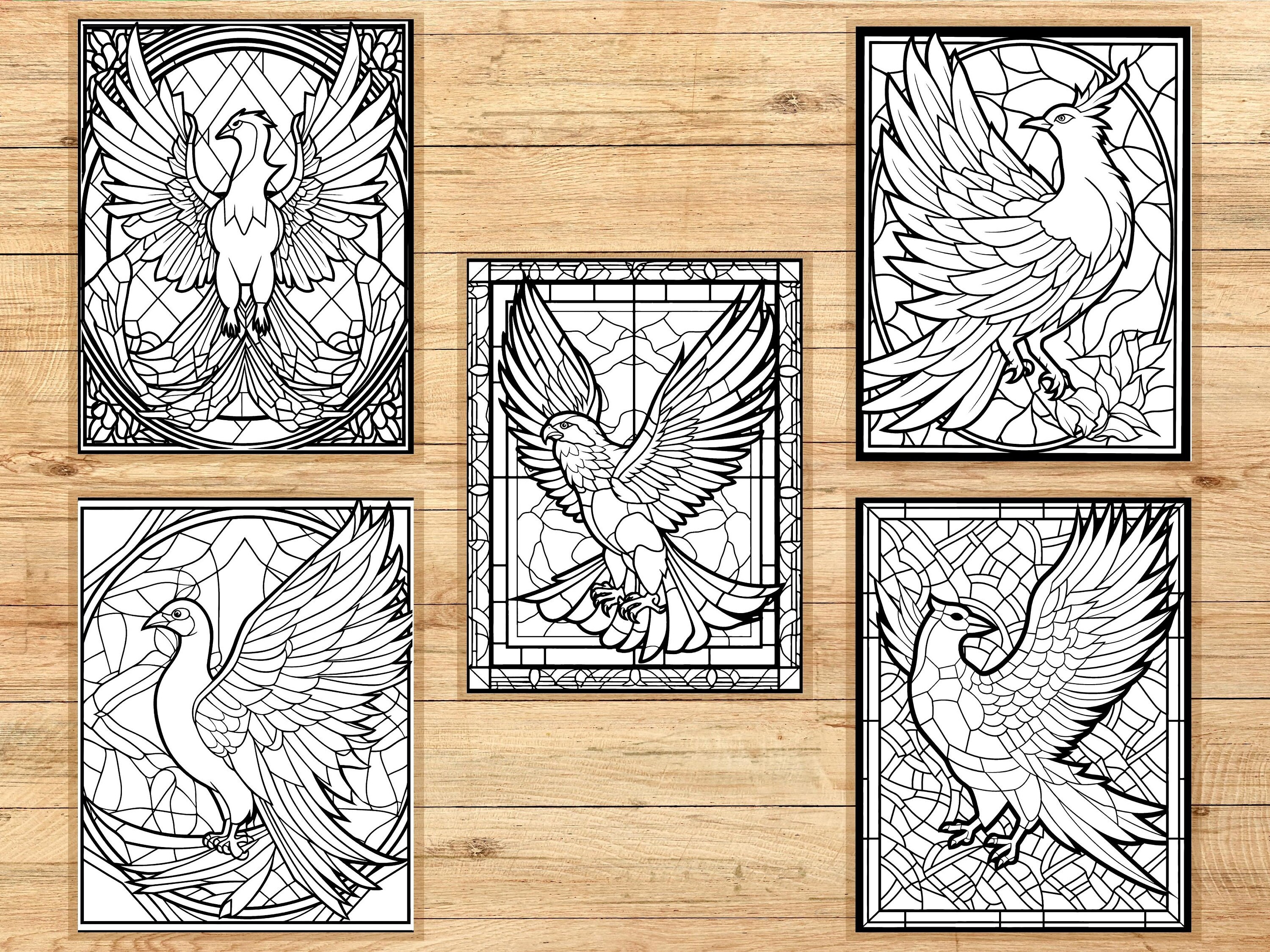Stained Glass Phoenix Bird Pattern Coloring Page, 10 Printable Pages ...
