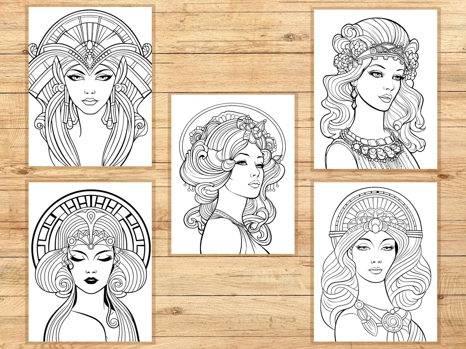 Art Deco Woman Coloring Page 15 Printable Art Nouveau - Etsy