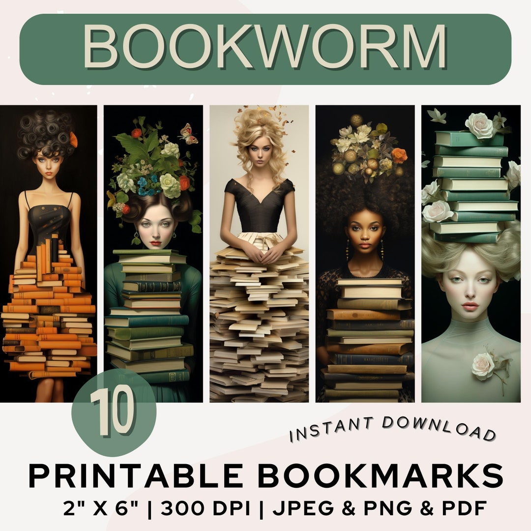 Bookworm Bookmark Printable Bookmarks Book Bookmark PNG PDF JPG Fantasy ...