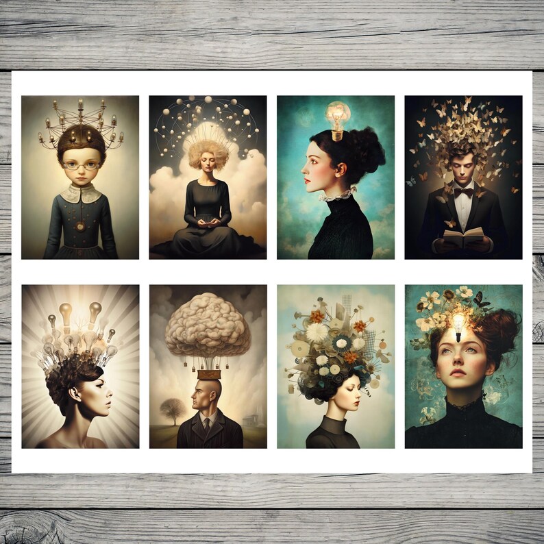 Visual Brainstorm Printable Junk Journal Cards ATC Card Making Surreal ...
