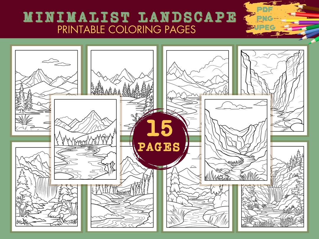 Minimalist Landscape Coloring Pages, 15 Printable Coloring Pages, PDF ...