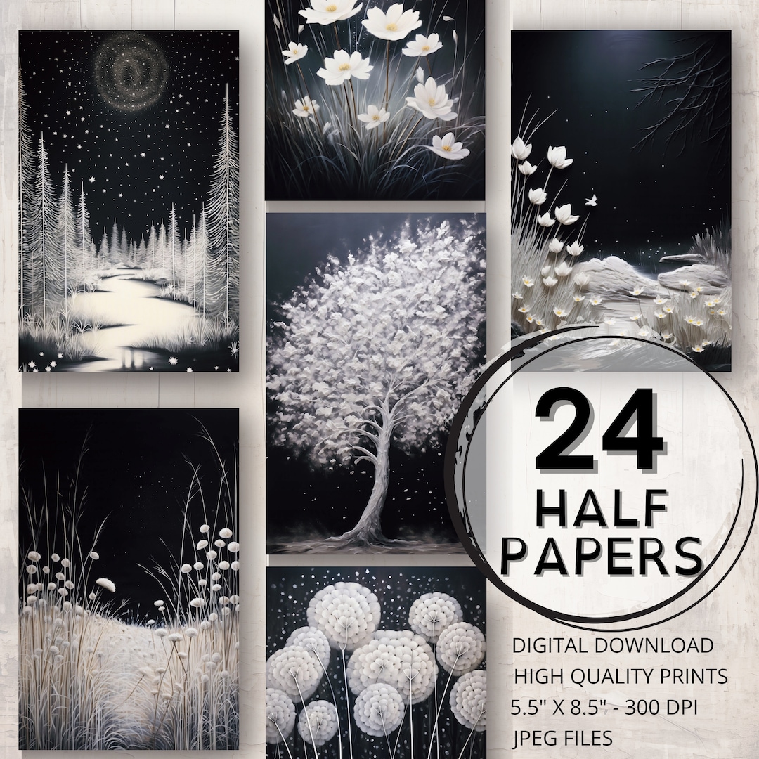 Black & White Journal Half Papers Printable Page Tree Meadow Forest ...
