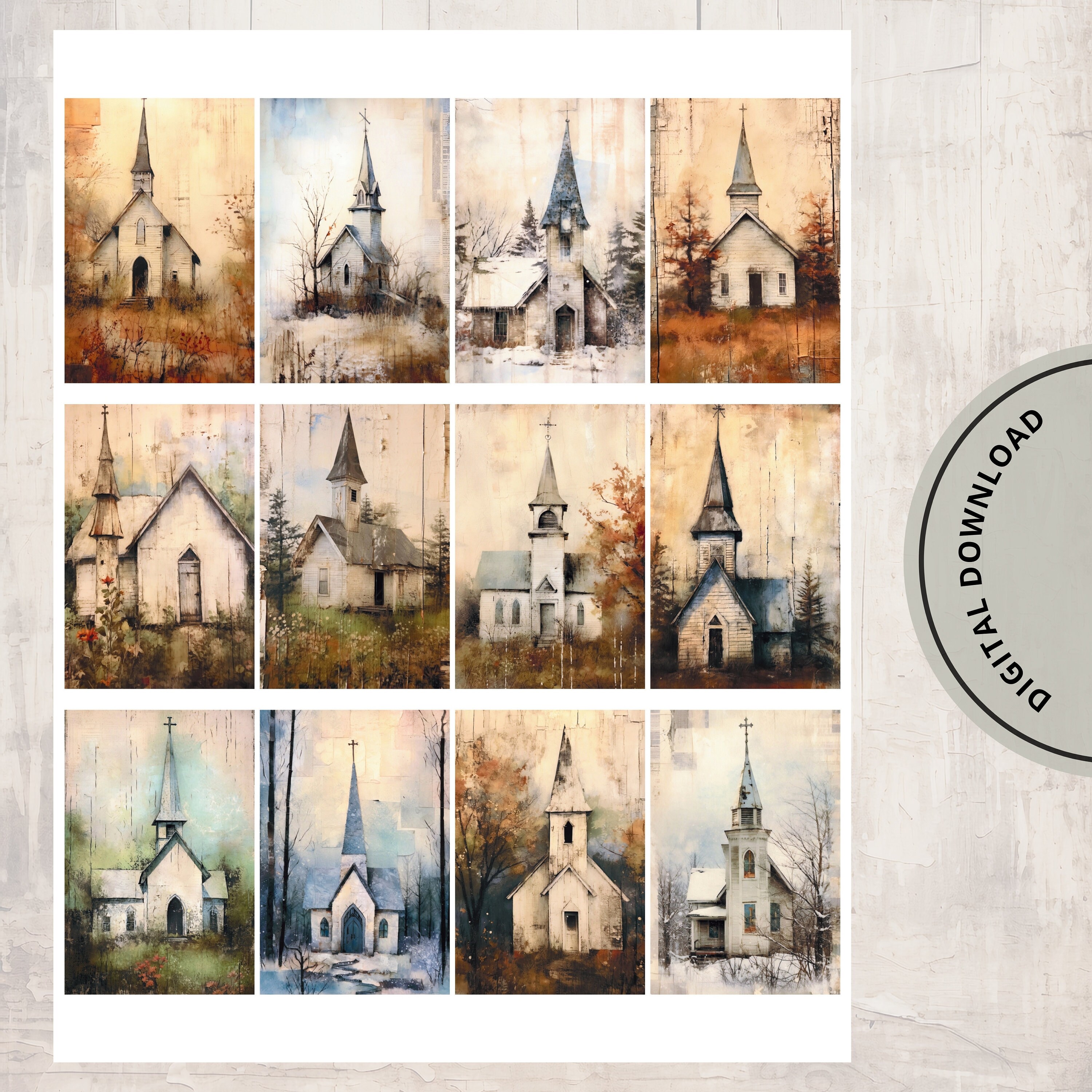 Rustic Chapel Half Papers Printable Page Digital Ephemera Scrapbooking ...
