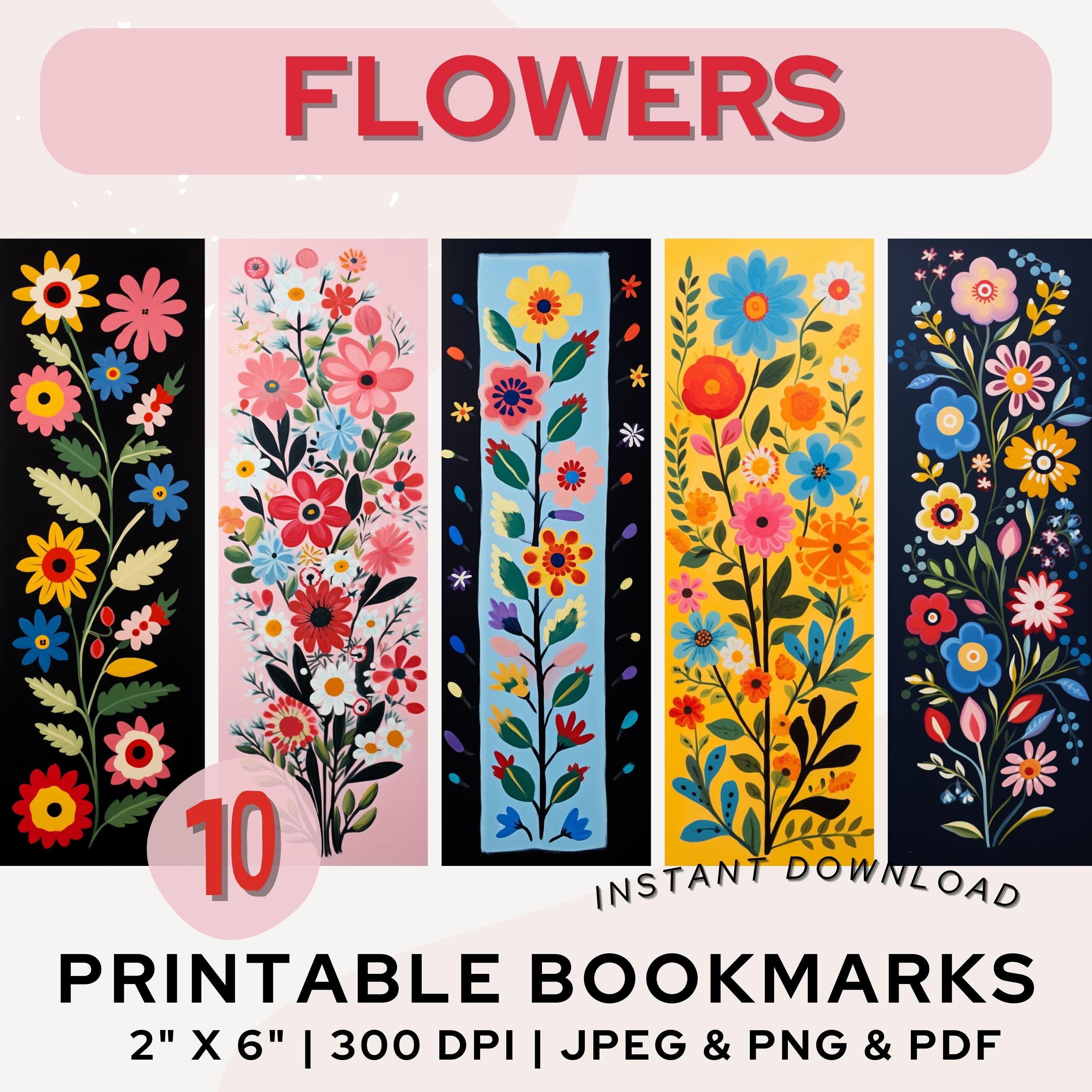 Flowers Bookmark Printable Bookmarks Folk Art Floral Artwork Bookmark ...