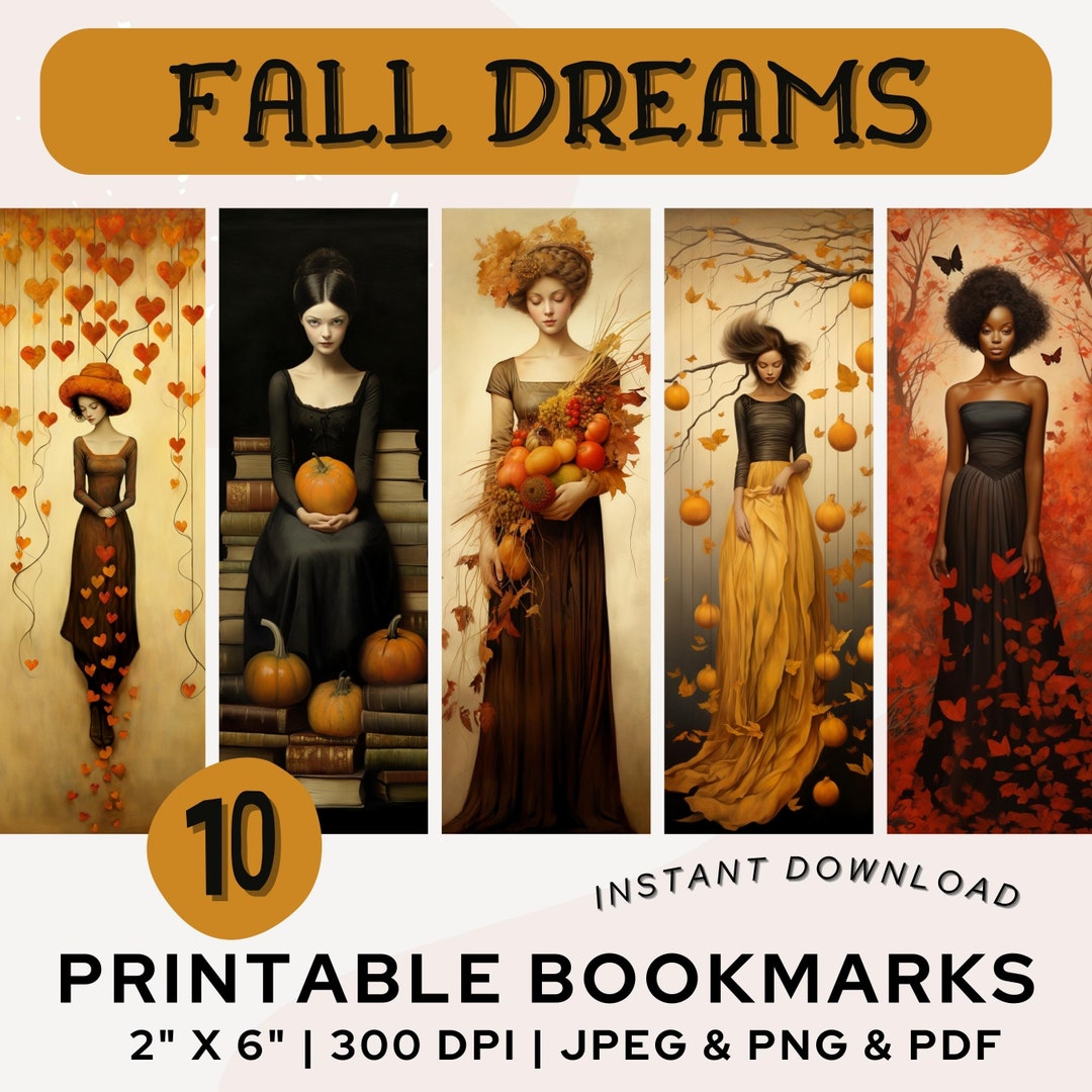 Fall Dreams Bookmarks Printable Bookmark Fantasy Fall Autumn Leaves ...