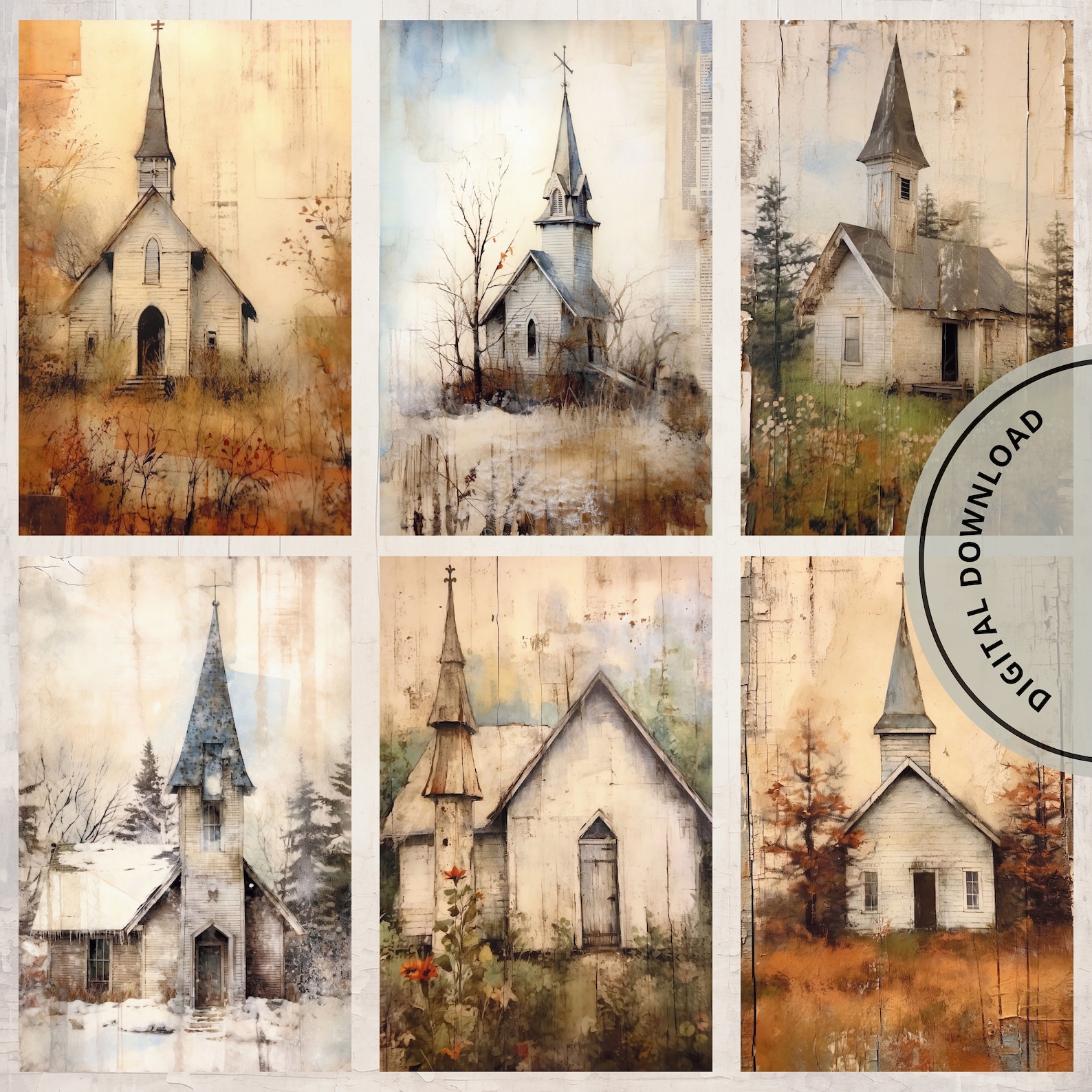 Rustic Chapel Half Papers Printable Page Digital Ephemera Scrapbooking ...