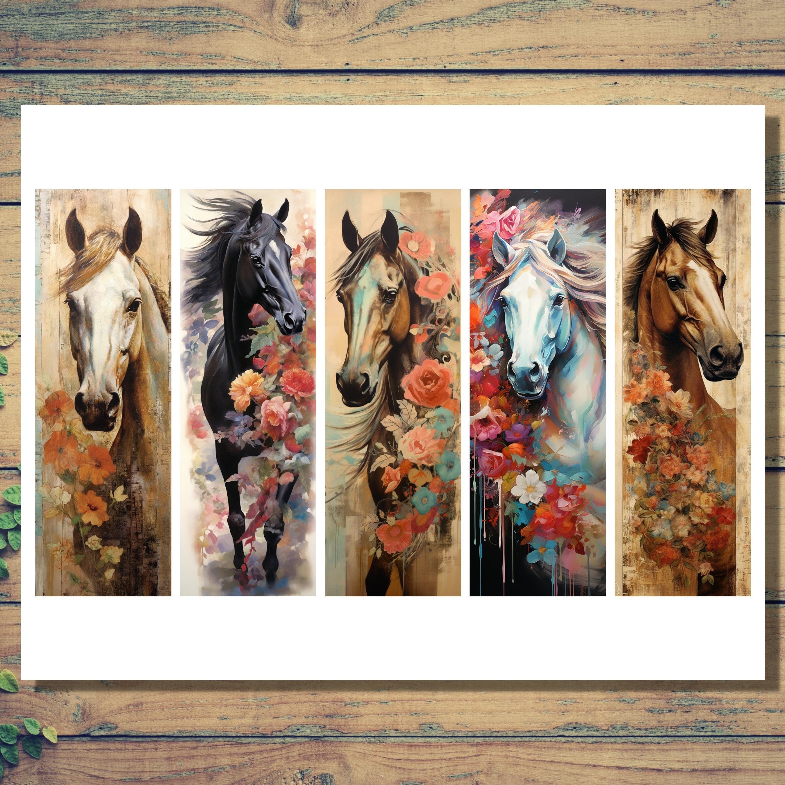 Floral Horse Printable Bookmarks Floral Artwork Horse Bookmark PNG PDF ...
