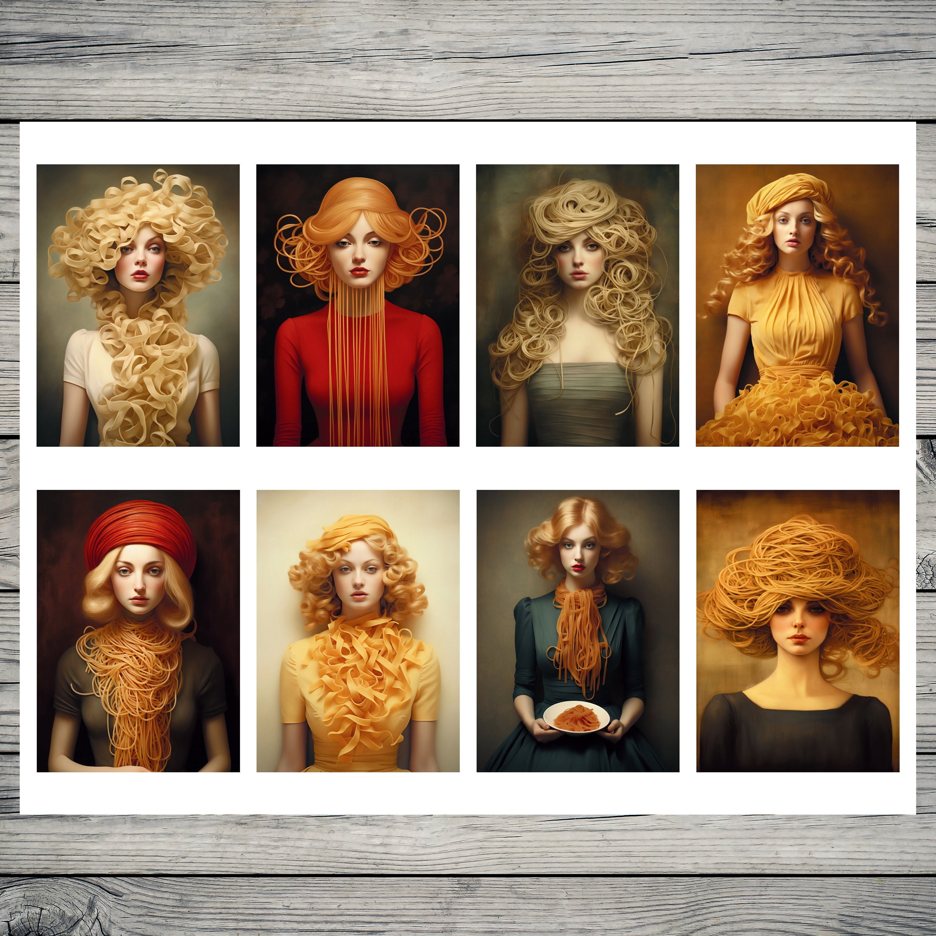 Pasta Printable Junk Journal Cards ATC Card Making Surreal Art Woman ...