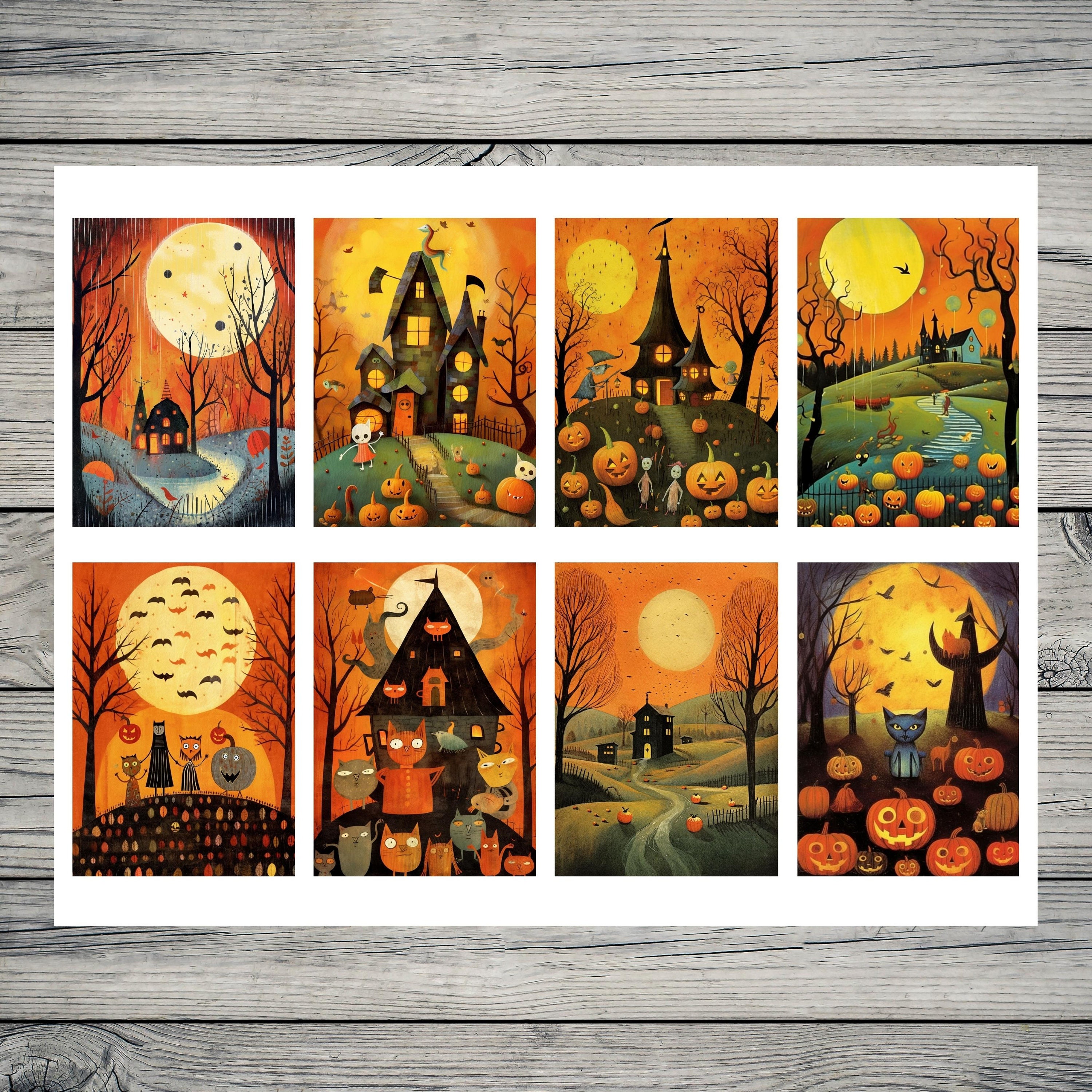 Whimsical Halloween Folk Art Printable Digital Image Junk Journal ATC ...
