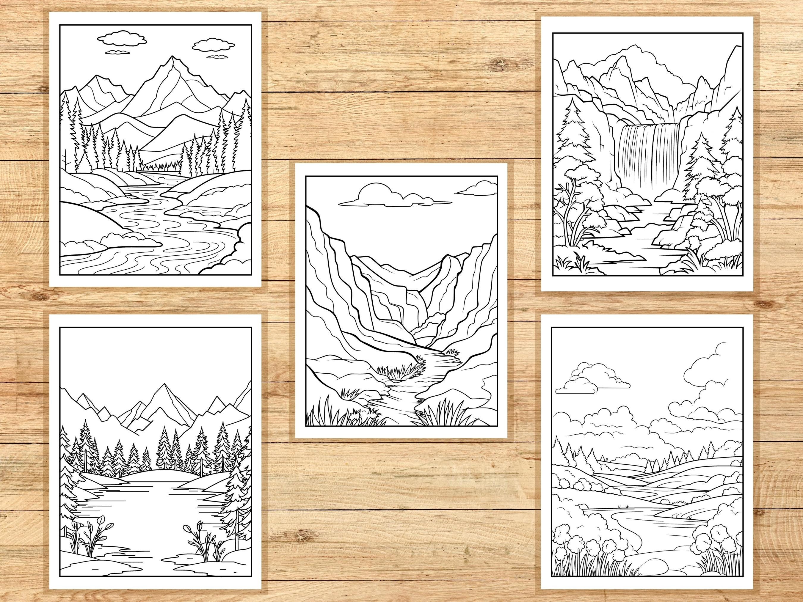 Minimalist Landscape Coloring Pages, 15 Printable Coloring Pages, PDF ...