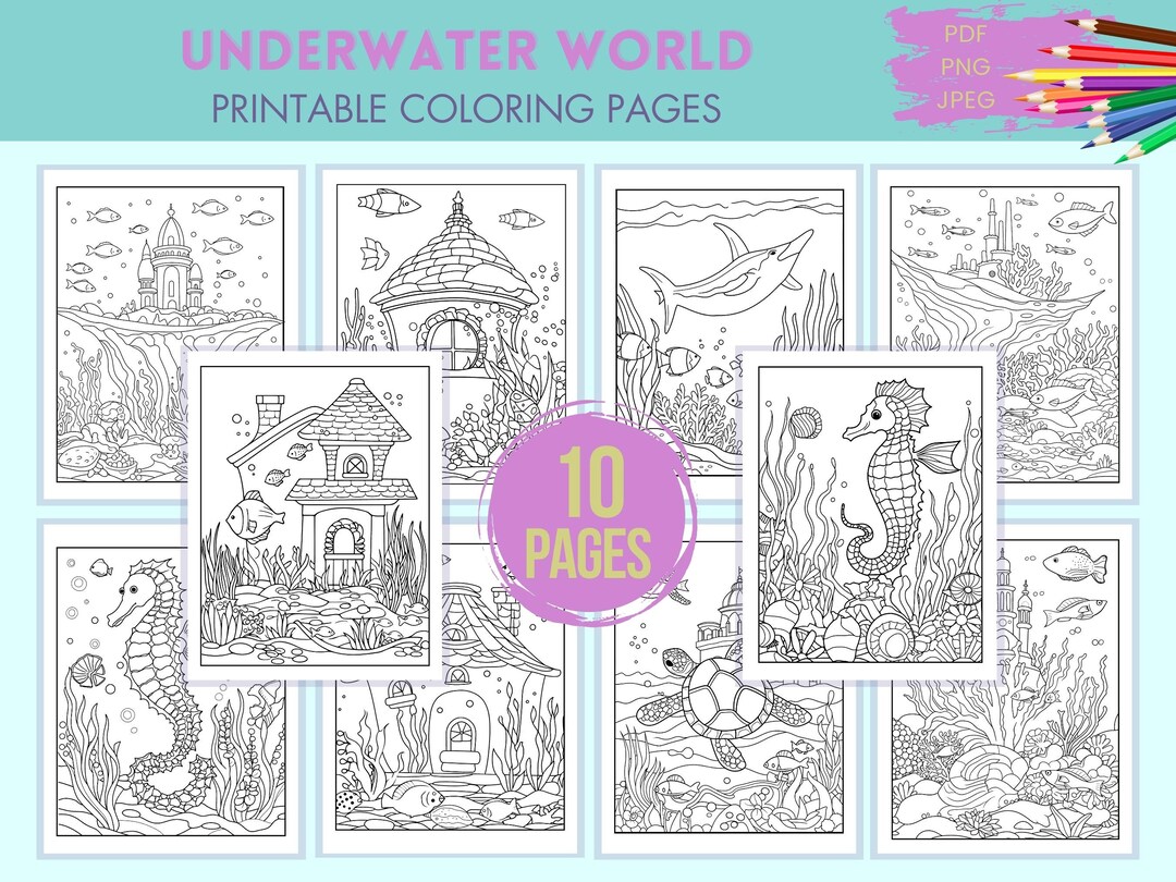 Underwater House Castle Life Creatures Coloring Pages, 10 Printable ...
