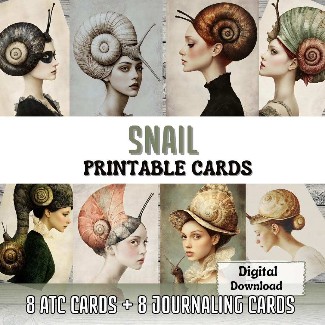 Snail Printable Junk Journal Cards ATC Card Making Surreal Art Woman ...
