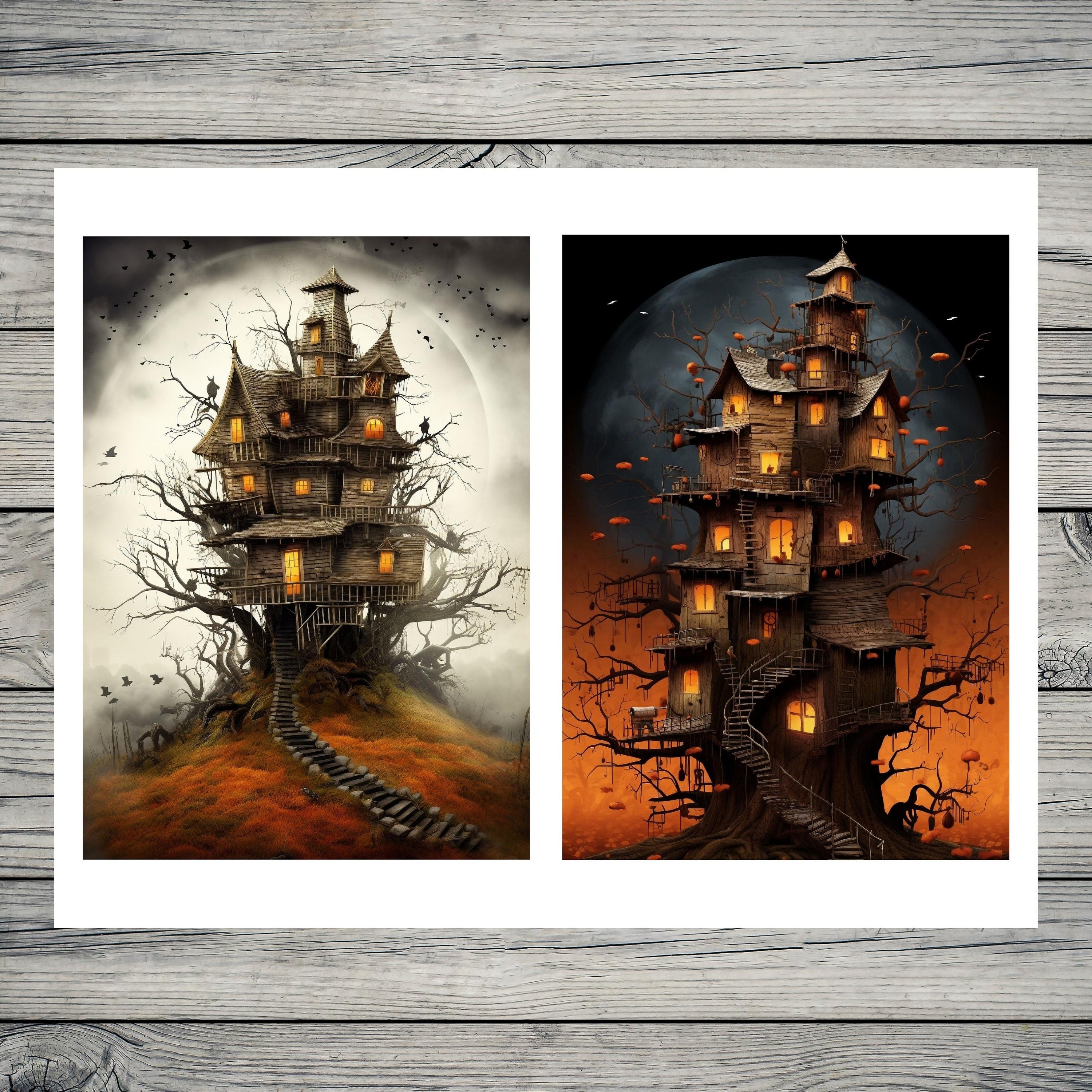 Spooky House Printable Digital Image Junk Journal ATC Cards Hallloween ...