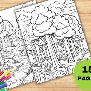 Tree Coloring Page, 15 Printable Coloring Pages, Forest Scenery Tree ...