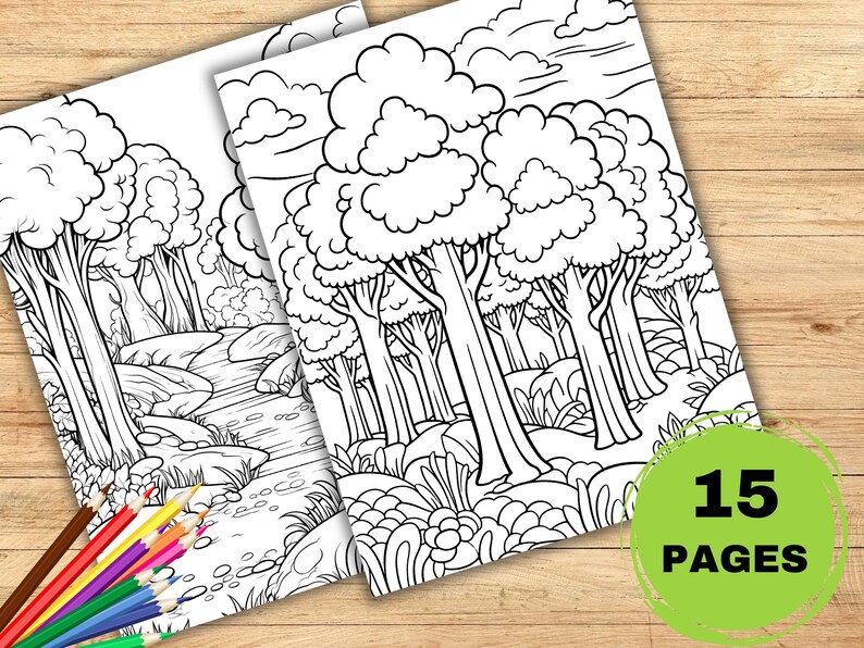 Tree Coloring Page, 15 Printable Coloring Pages, Forest Scenery Tree ...