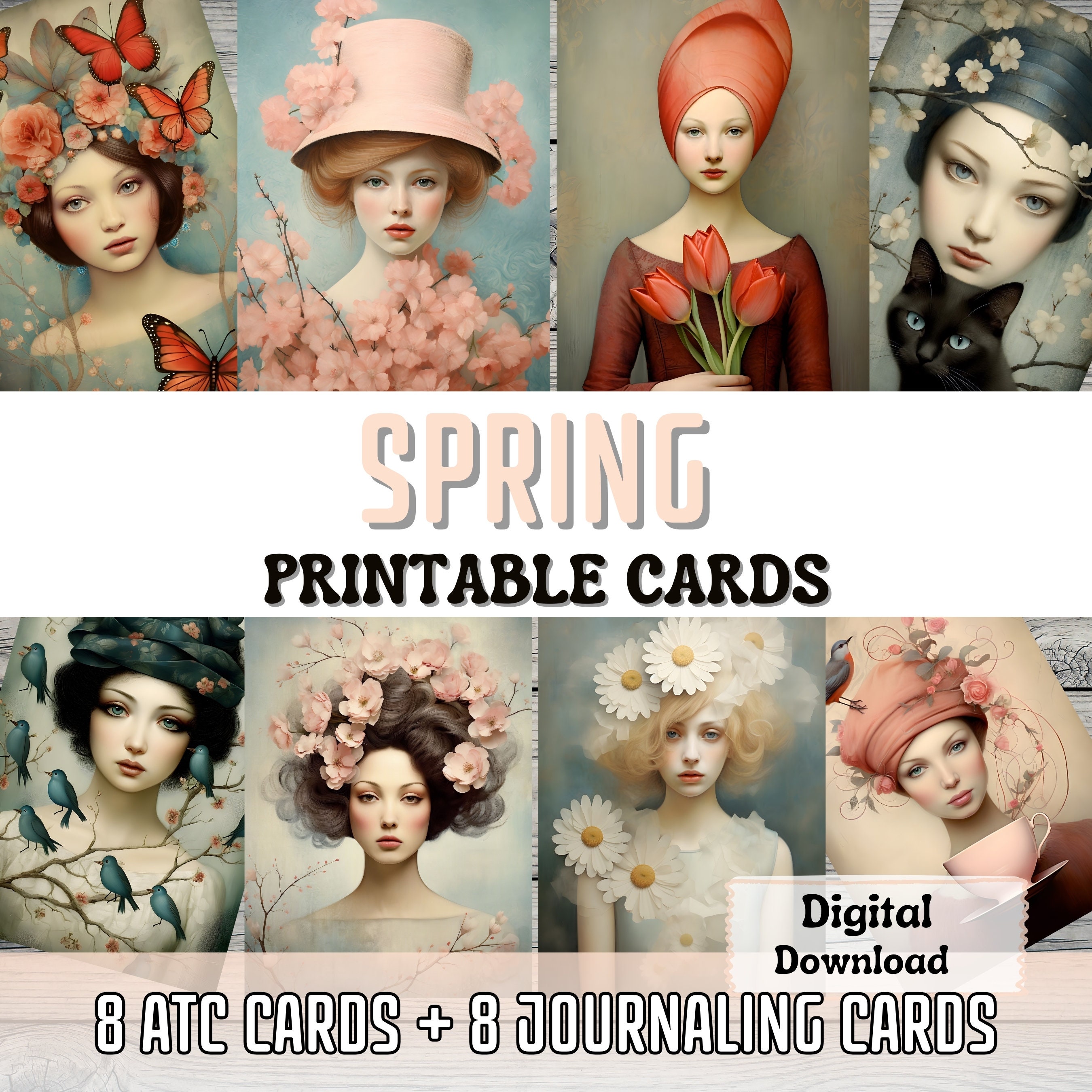 Spring Printable Junk Journal Cards ATC Card Making Surreal - Etsy