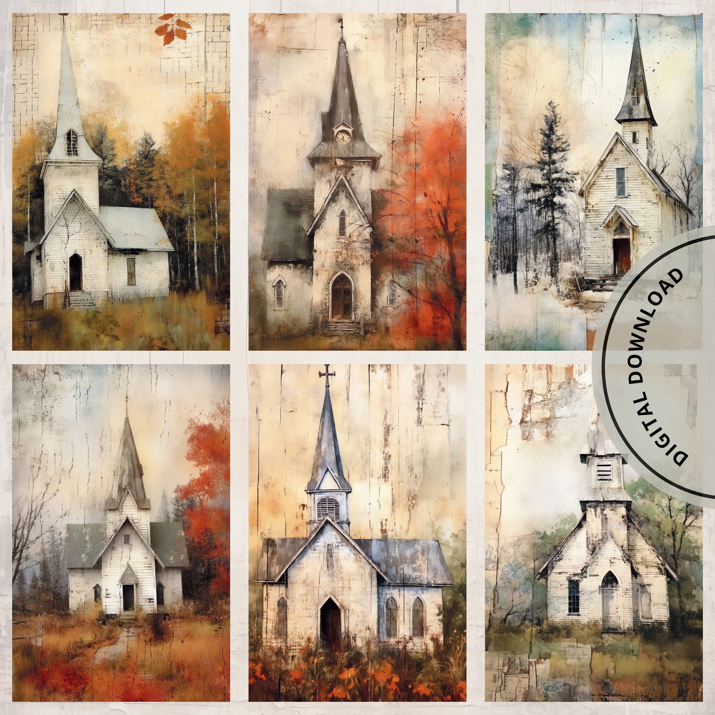 Rustic Chapel Half Papers Printable Page Digital Ephemera Scrapbooking ...