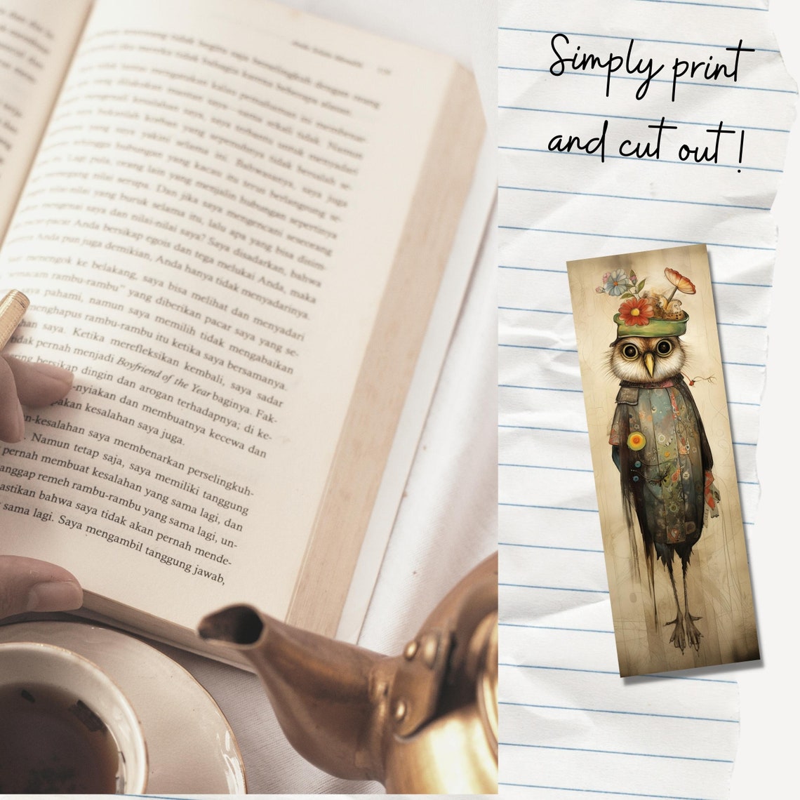 Quirky Animal Printable Bookmark Vintage Paper Bookmark Book Surrealist ...
