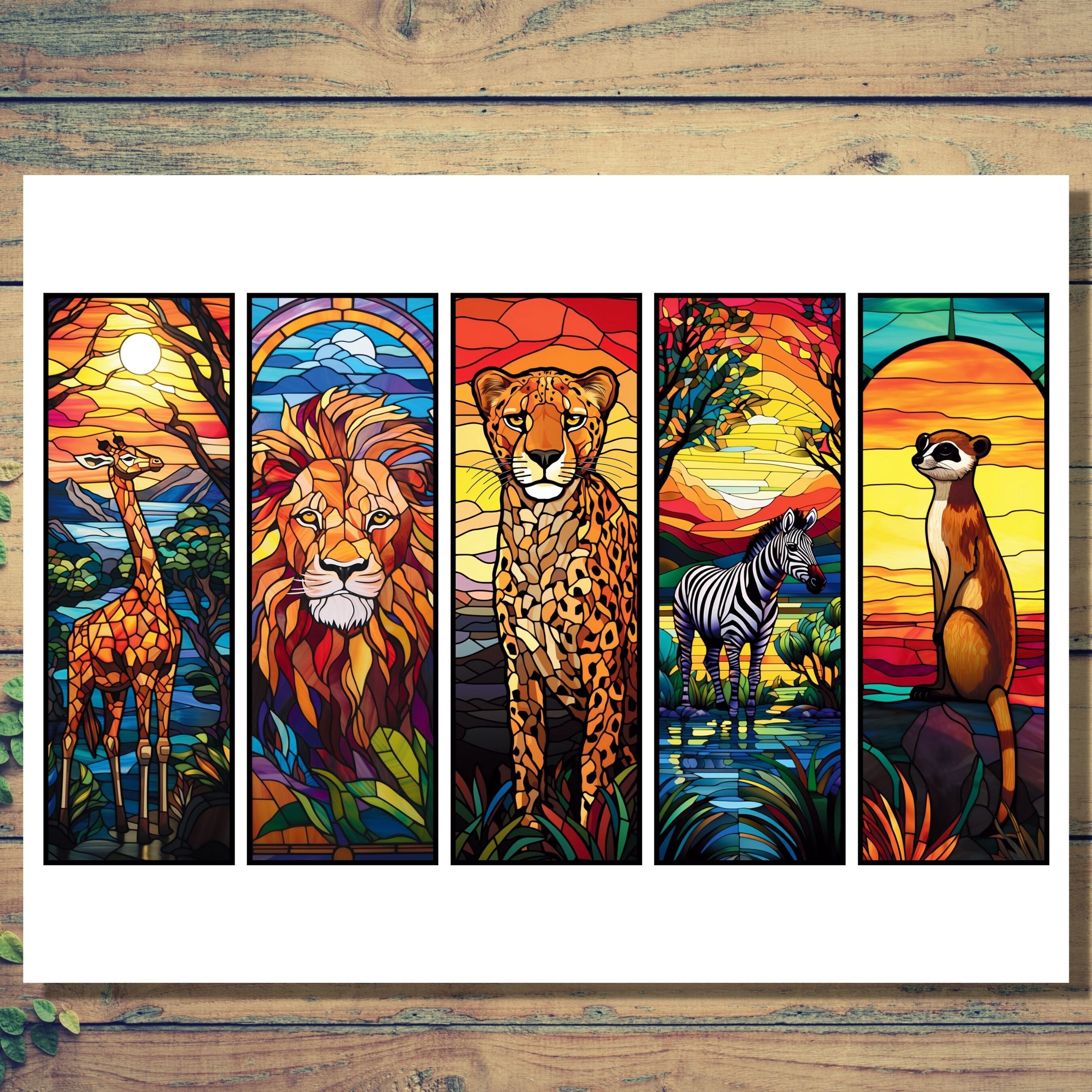 Safari Animal Bookmarks Printable Bookmark Colorful Stained - Etsy