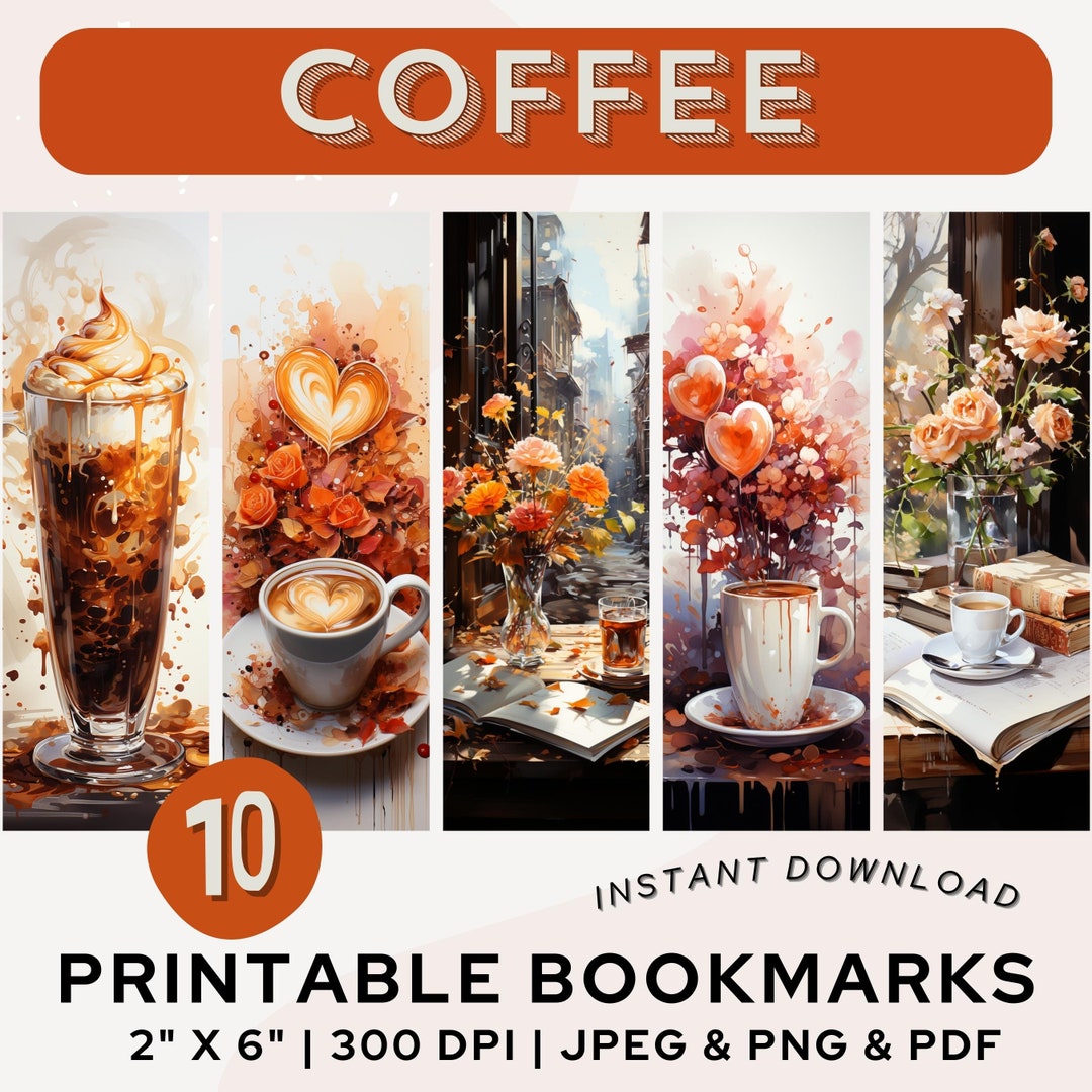 Coffee Bookmark Printable Bookmarks Watercolor Bookmark PNG PDF JPG ...