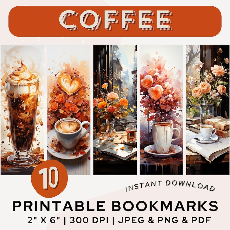 Coffee Bookmark Printable Bookmarks Watercolor Bookmark PNG - Etsy