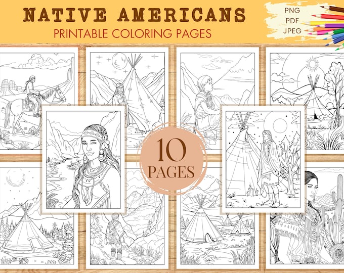 Native American Grayscale Coloring Page for Adults, Detailed Native ...