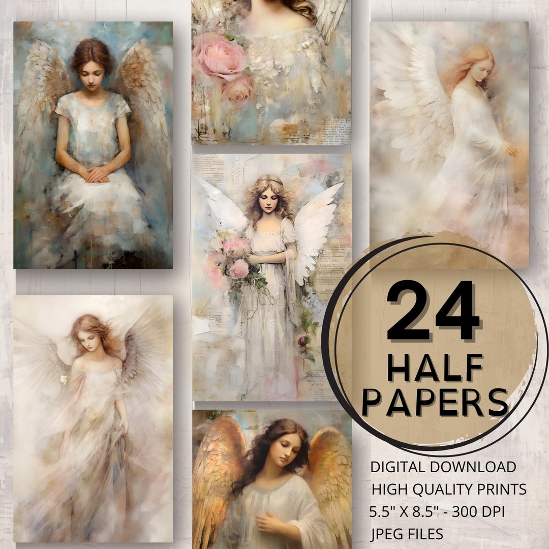 Angel Journal Half Papers Angel Printable Page Art Digital Ephemera ...