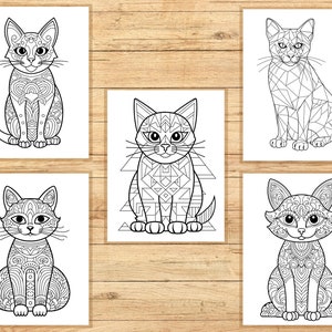 Zentangle Cat Coloring Pages, 10 Printable Pages for Relax & Stress ...