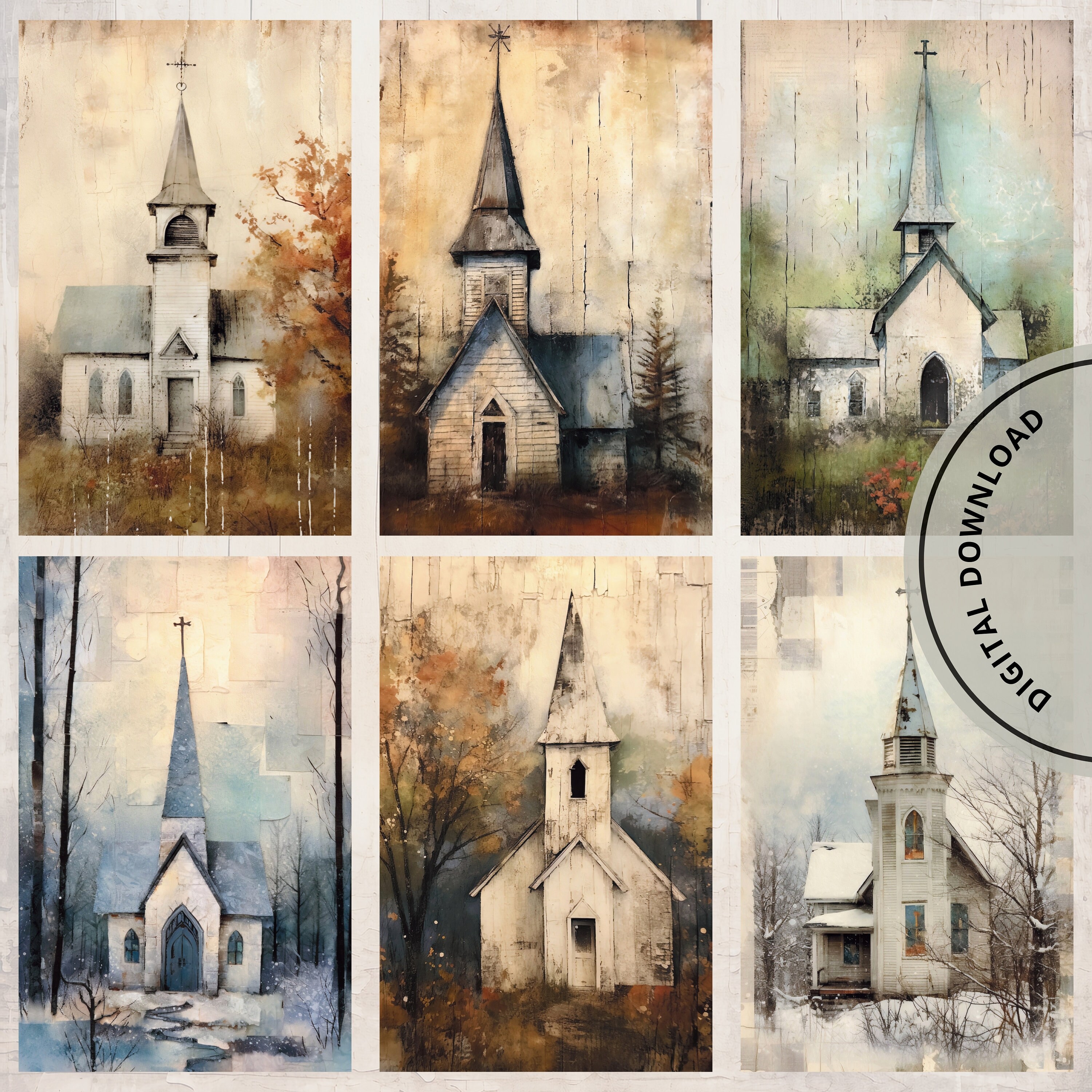 Rustic Chapel Half Papers Printable Page Digital Ephemera Scrapbooking ...