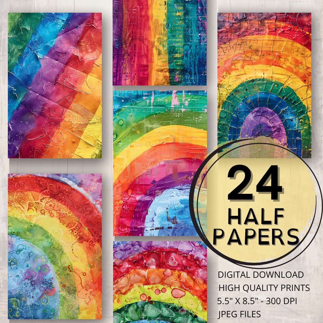 Painted Rainbow Journal Half Papers Colorful Printable Pages Rainbow ...
