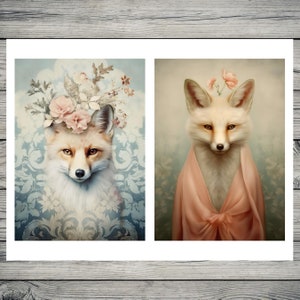 Fox Printable Junk Journal Cards ATC Card Making Surreal Art Fox Woman ...