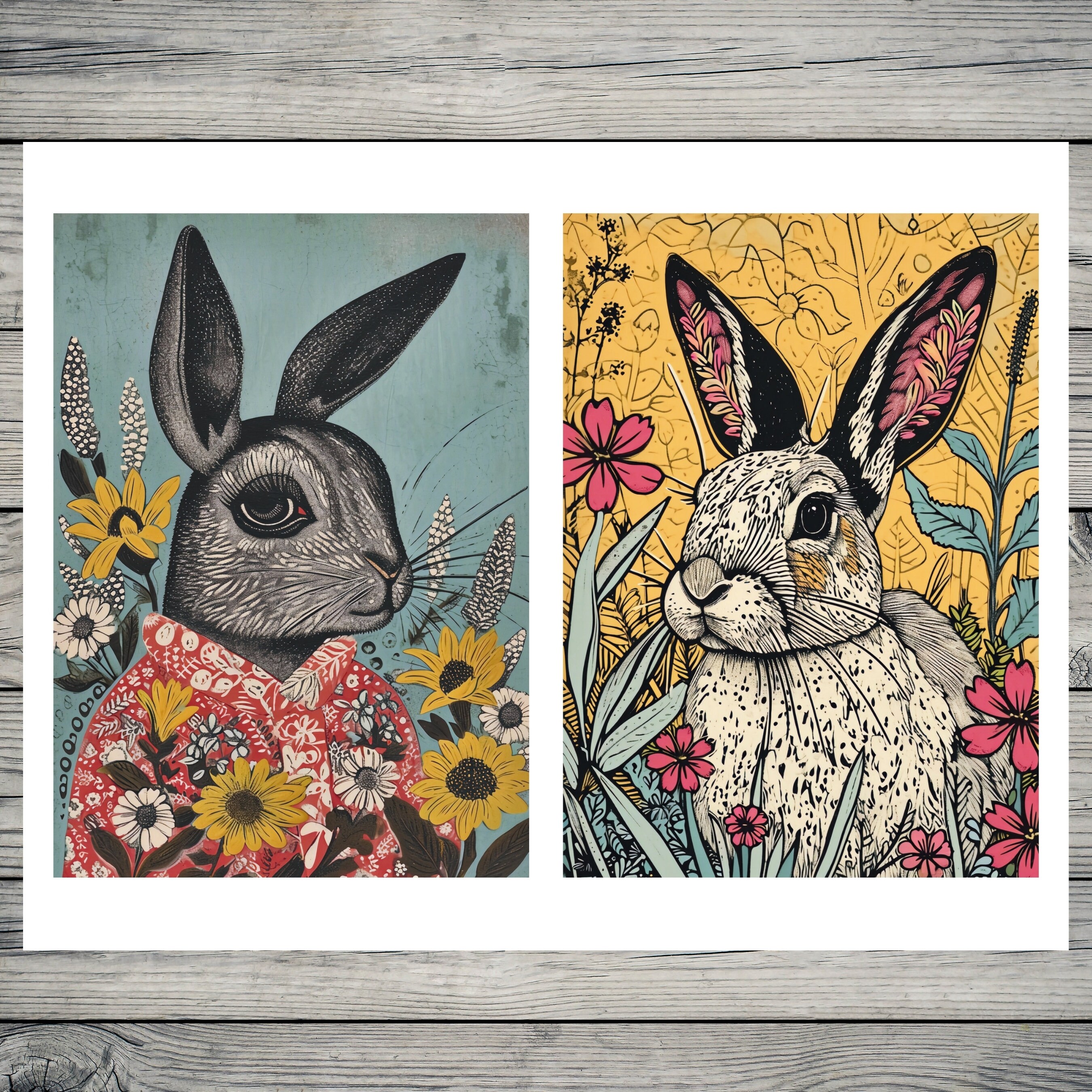 Spring Rabbit Printable Junk Journal Cards ATC Card Making Rabbit ...