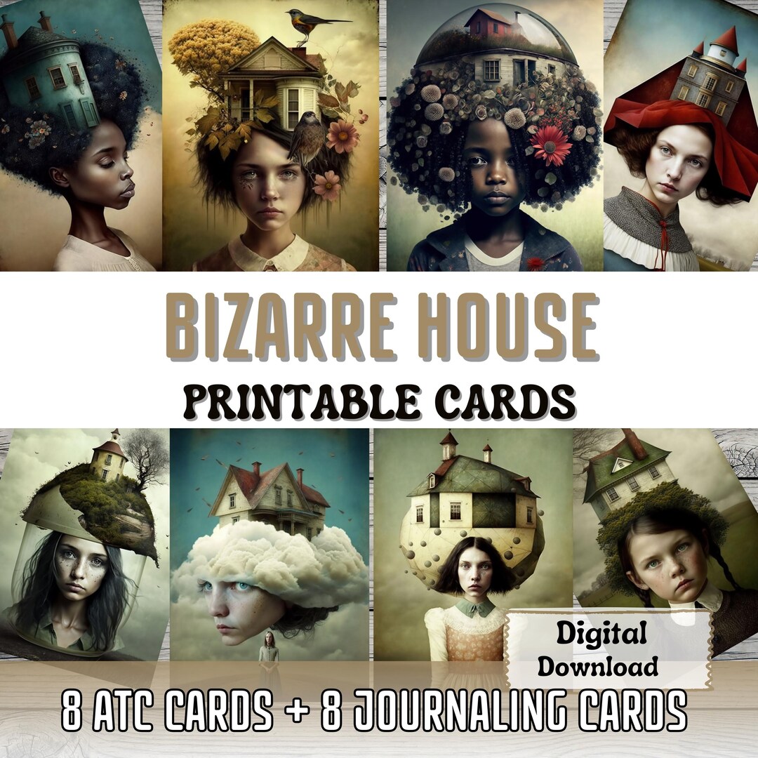 Bizarre House Printable Junk Journal Cards ATC Card Making Surreal Art ...